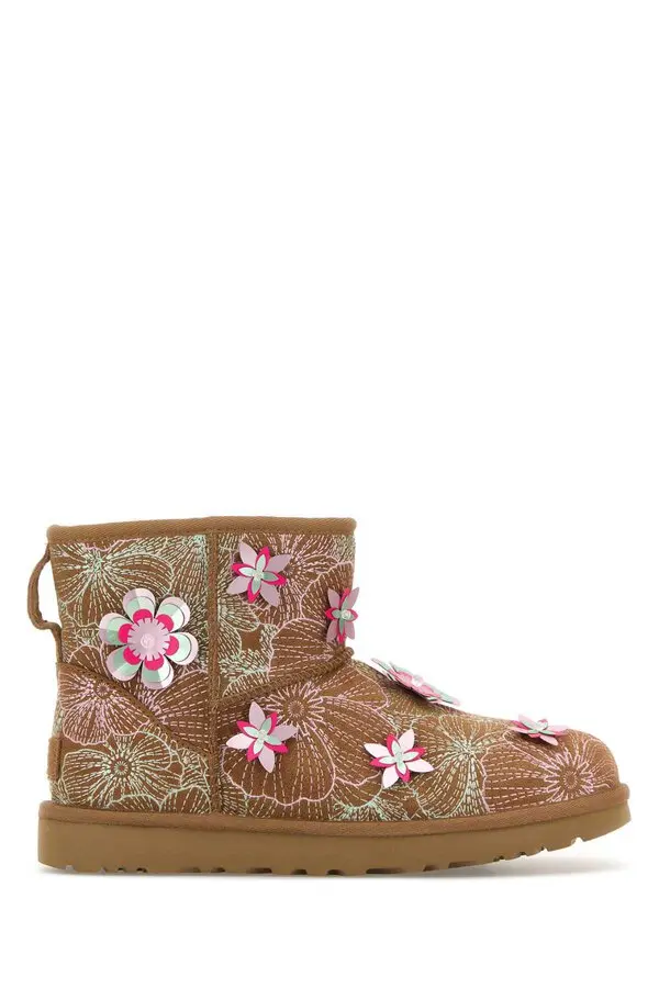 UGG Classic Mini Meadow Embroidered Suede Ankle Boots