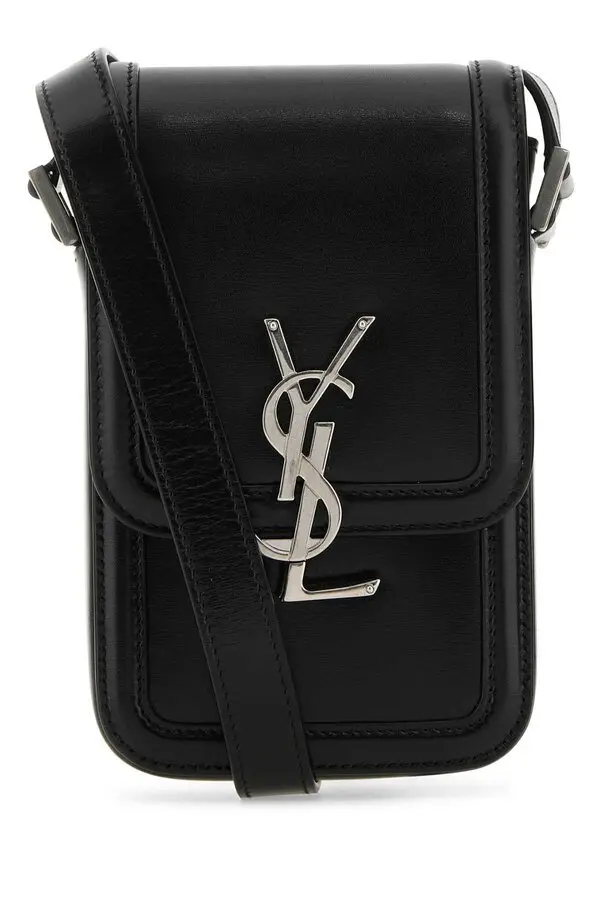 Saint Laurent Leather Phone Case 11cm X 18cm X 4cm With Crossbody Strap And Silver Hardware