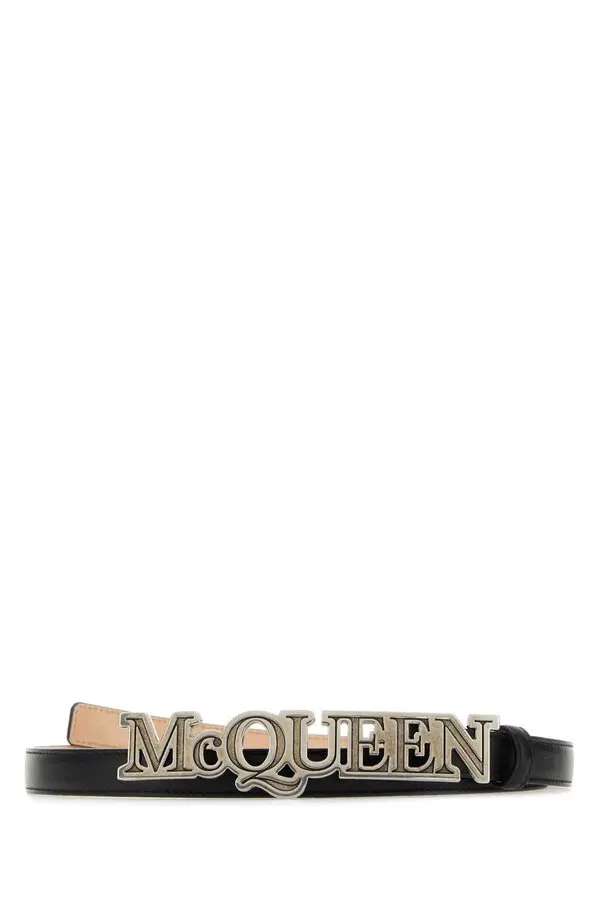 Alexander McQueen 2 Cm Leather Belt With Antiqued Silver Metal Hardware