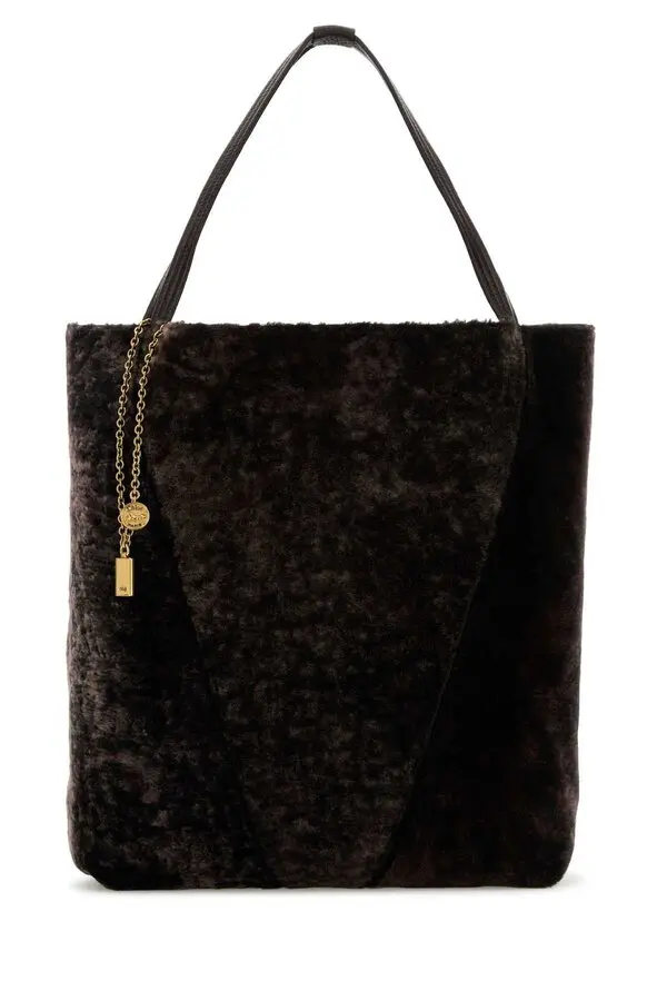 Chloé Large Shearling Shopping Handbag - Brown