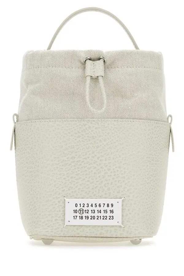MAISON MARGIELA Mini 5ac Chalk Leather And Canvas Bucket Handbag - White