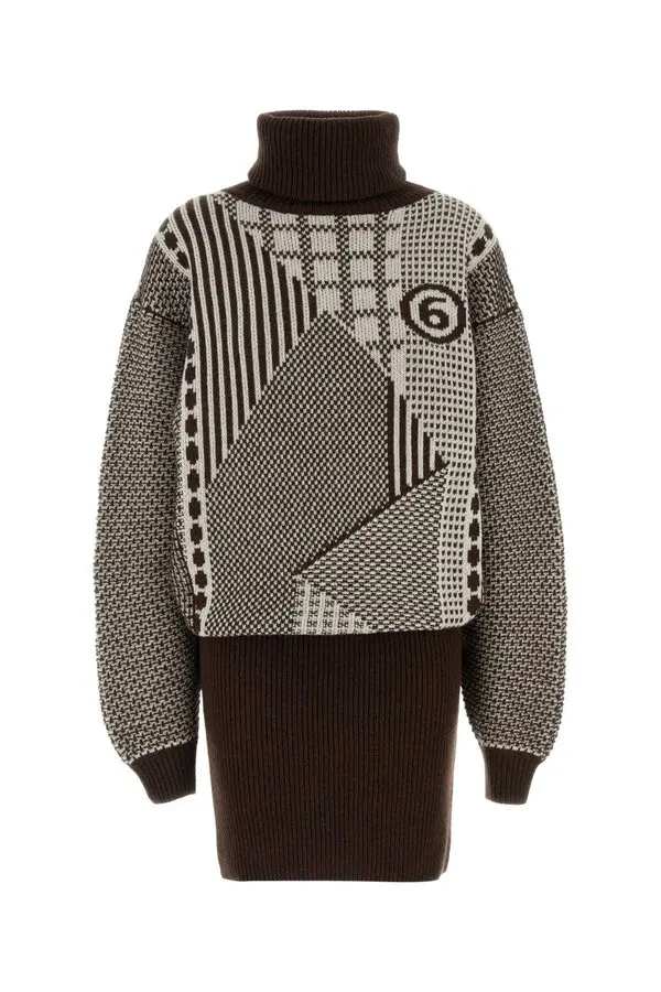 MAISON MARGIELA Embroidered Wool-blend Mini Sweater Dress - Stripped