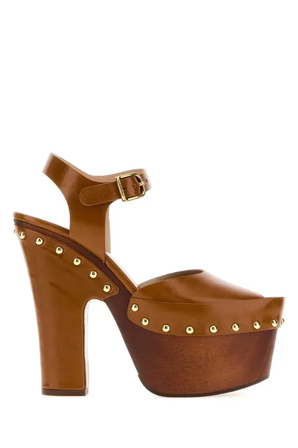 Chloé Meret Leather Clogs With Sculpted Platform Heel - Camel