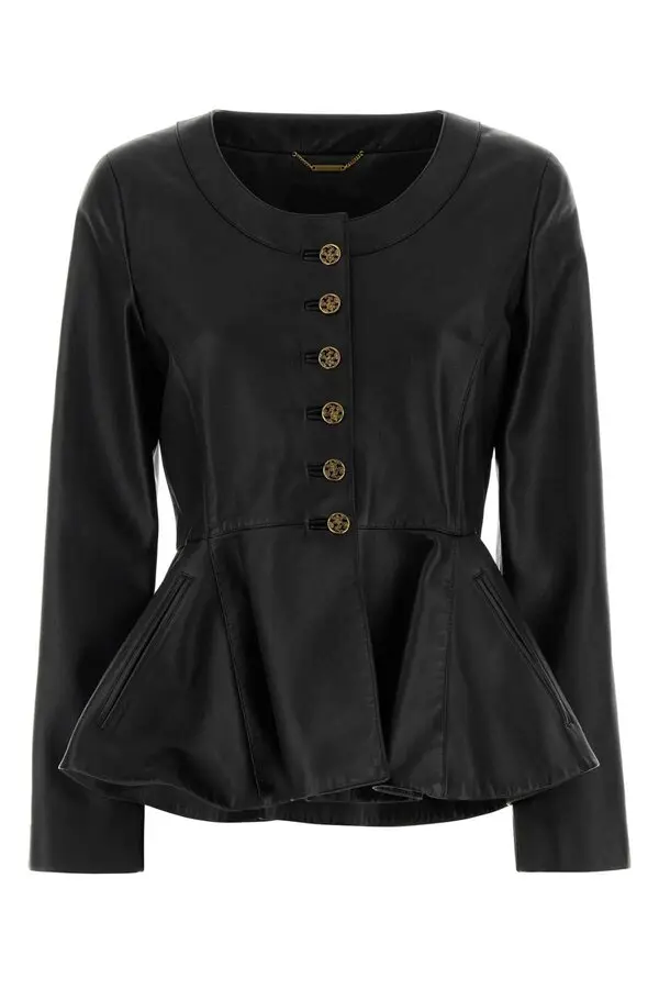 Chloé Lambskin Leather Peplum Jacket With Button Detailing