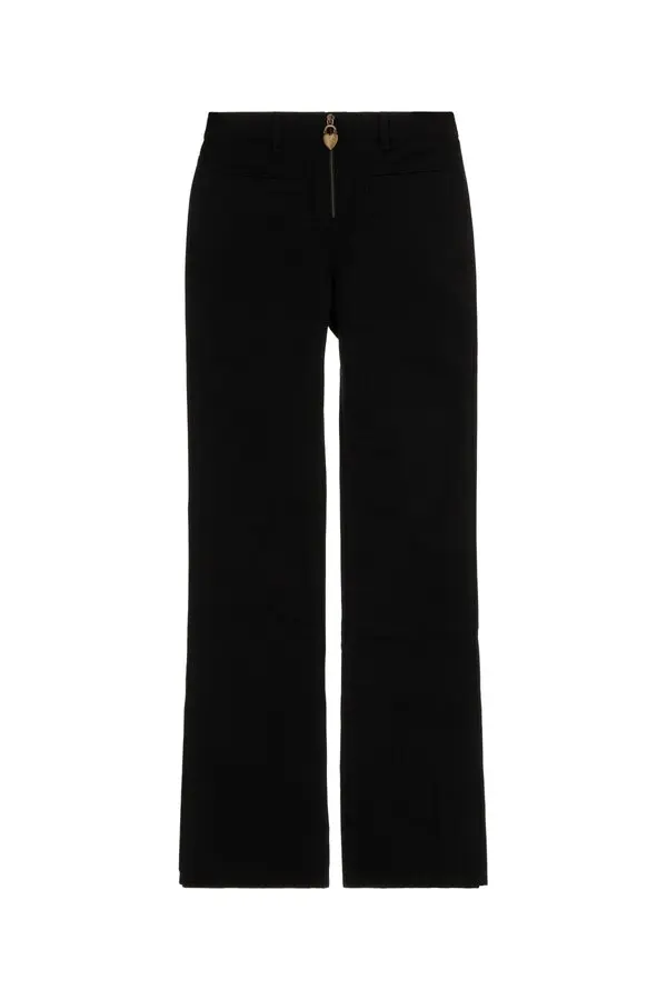 Chloé Straight Leg Cotton Trousers With Leather Patch Detail