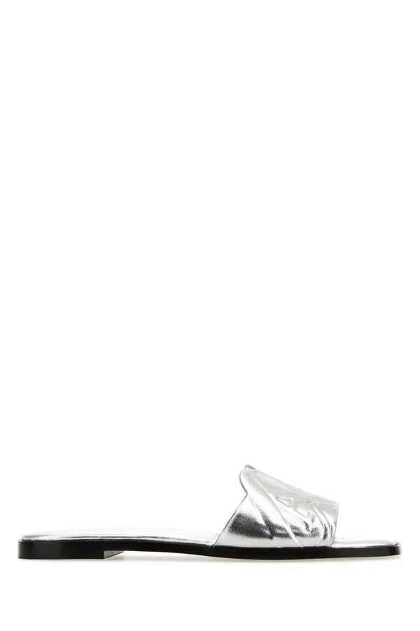 Alexander McQueen Metallic Leather Slip-on Slippers