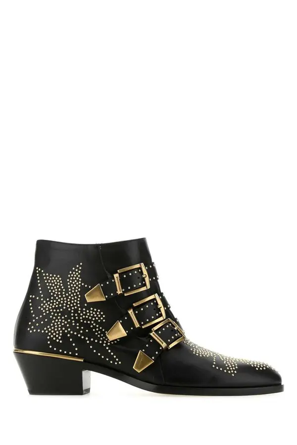 Chloé Embellished Nappa Leather Susanna Ankle Boots With 4.5 Cm Heel - Black