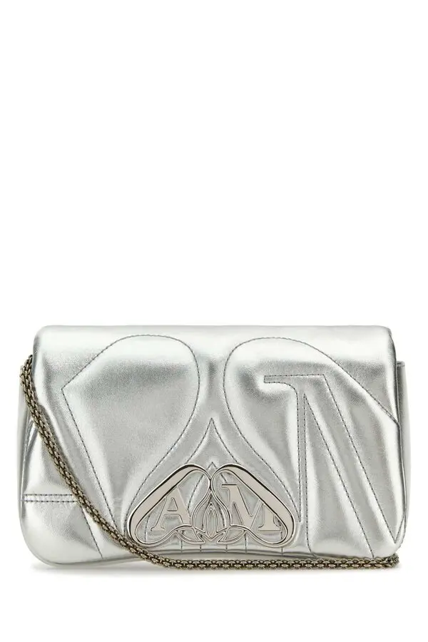 Alexander McQueen Leather Mini Seal Clutch - Silver