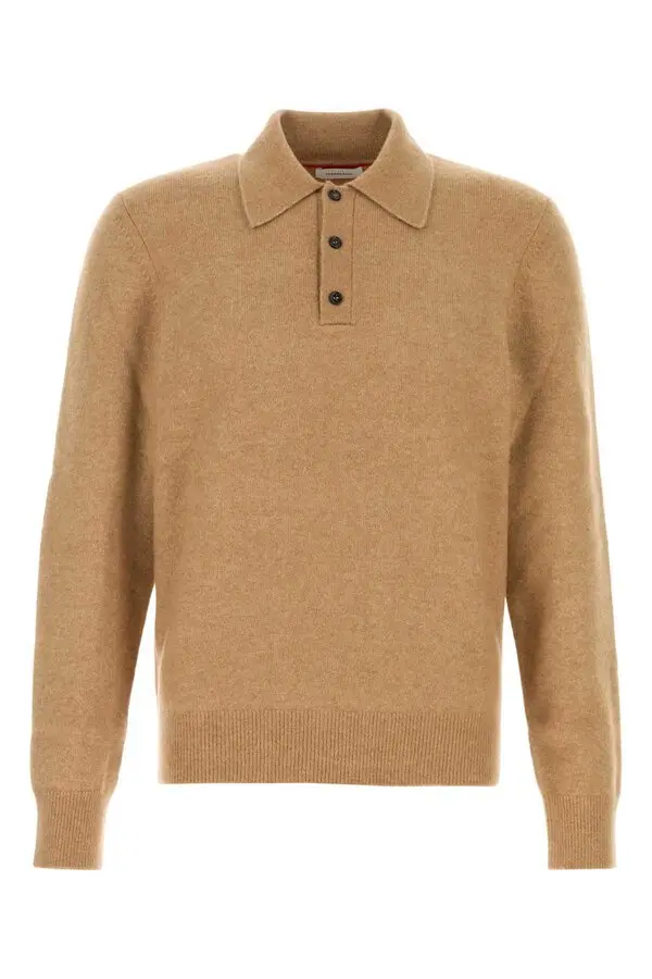 FERRAGAMO Stretch Polo Shirt In Silk-blend Knit - Camel