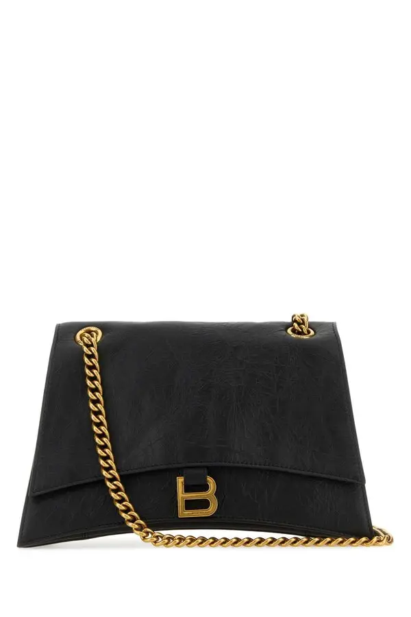 Balenciaga Leather Medium Crush Shoulder Handbag 31cm - Black