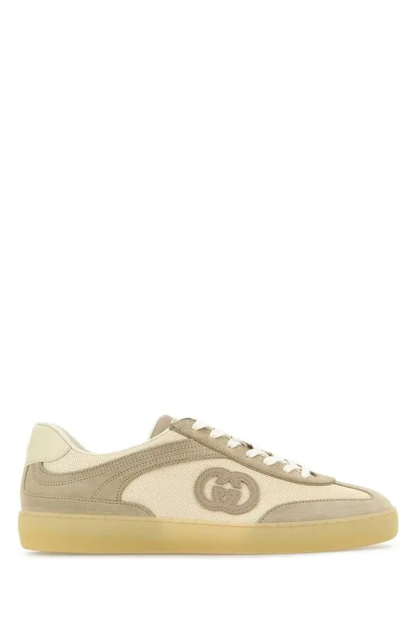 Gucci Two-tone Mesh And Suede Lace-up Low Top Sneakers