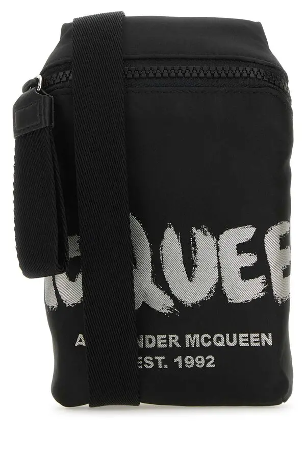 Alexander McQueen Graffiti Mini Crossbody Handbag In Fabric, 13 Cm W X 19 Cm H X 3 Cm D, Adjustable Shoulder Strap 56-66 Cm - Black