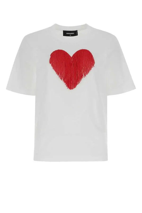 Dsquared2 Cotton Crewneck T-shirt With Heart Appliqu - White