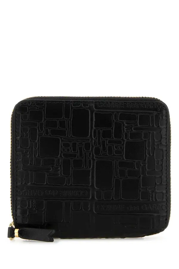 Comme Des Garçons Leather Wallet, 12 Cm X 11 Cm X 2 Cm With Golden-tone Hardware - Black