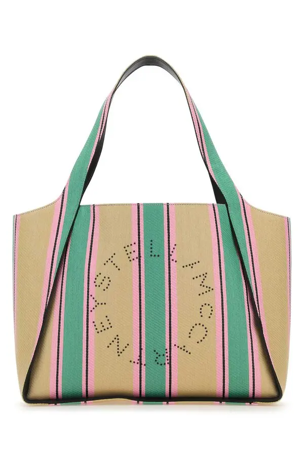 Stella McCartney Embroidered Raffia Stella Logo Shopping Handbag 44cm - Stripped