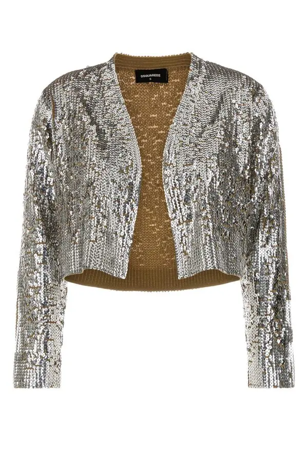 Dsquared2 Embellished Sequined Wool Cardigan - Silver