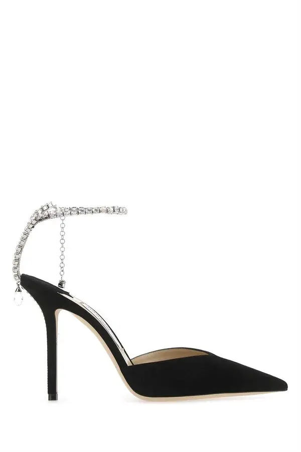 JIMMY CHOO Saeda 100 Suede Pumps With Embellished Ankle Strap - Black