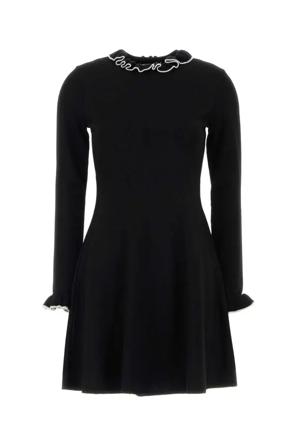 Valentino Garavani Viscose Blend Mini Dress With Ruffled Neckline And Cuffs
