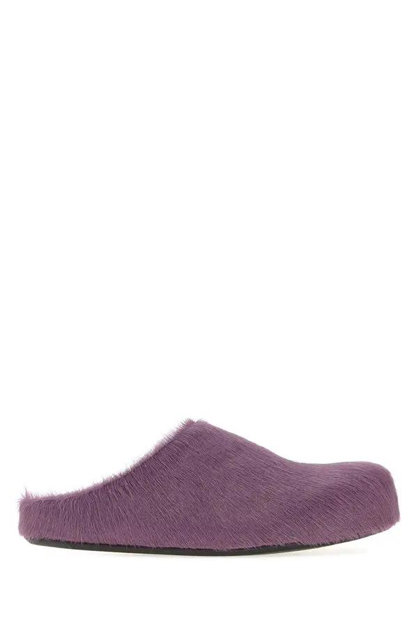 Marni Leather Hair Footbed Slipper - Purple
