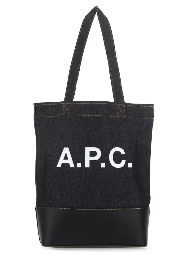 A.p.c. Denim And Leather Shopping Handbag 30 Cm Width, 40 Cm Height, 14 Cm Depth, 28 Cm Handle