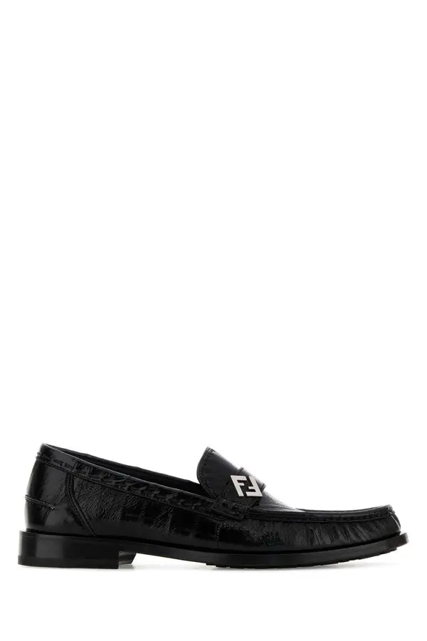 Fendi Leather Slip-on Loafers With Buckle Detail - Black