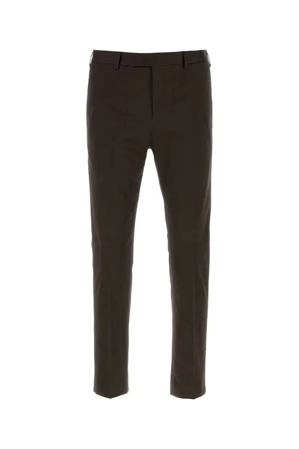 PT TORINO Chocolate Cotton Blend Stretch Trousers