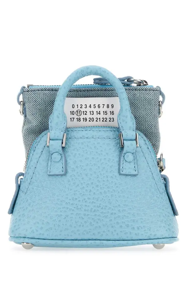 MAISON MARGIELA 5ac Classique Mini Baby Handbag Leather And Fabric - Light Blue