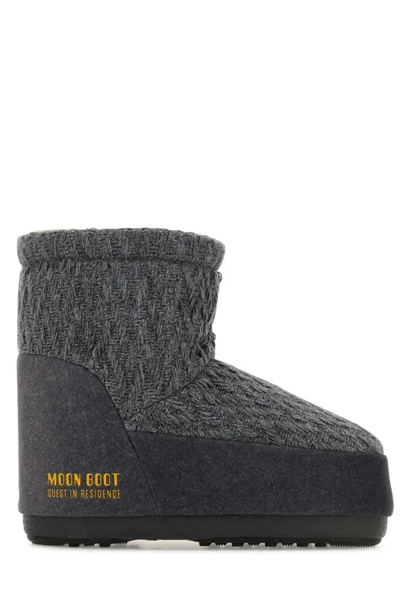Moon Boot Icon Low Ankle Fabric Boots With Rubber Sole - Grey