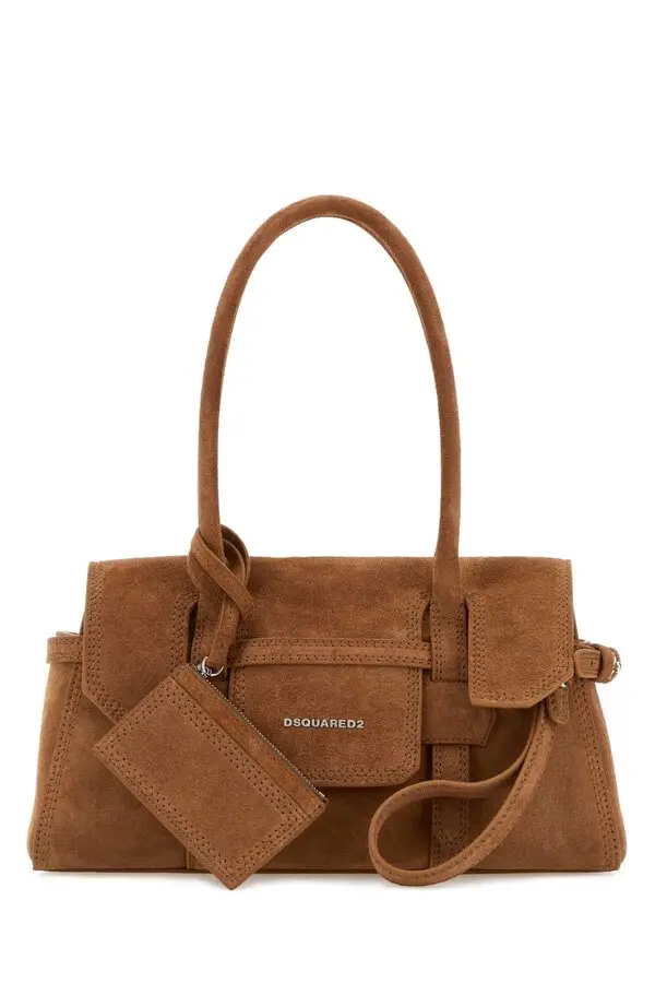 Dsquared2 Suede Shoulder Handbag With Silver Hardware - Camel