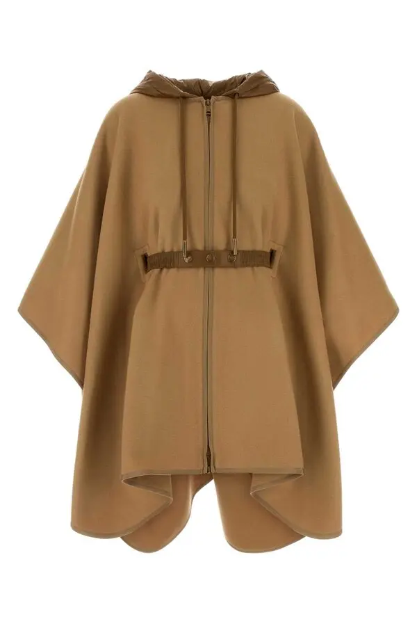 Moncler Style Wool Blend Cape For - Camel