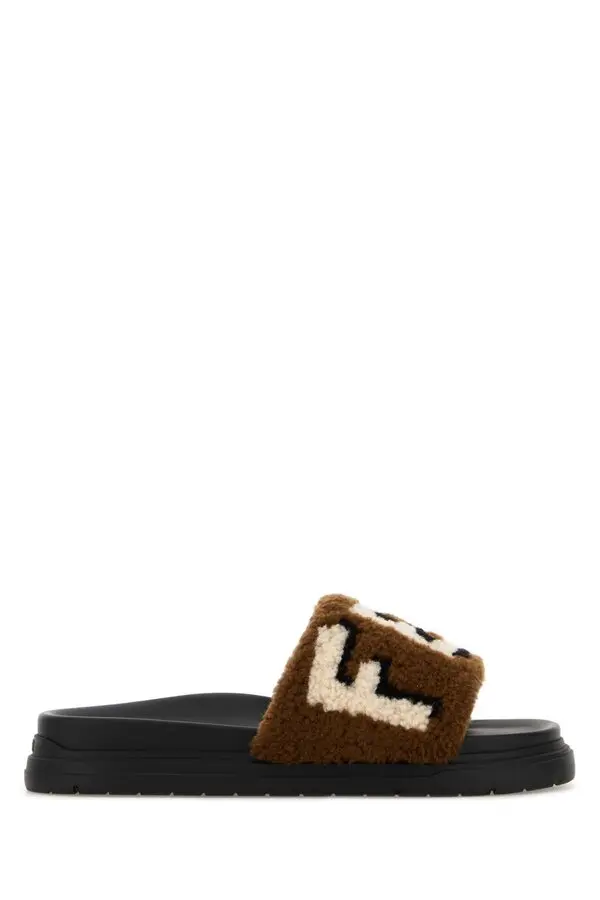 Fendi S Shearling Slippers With Leather Lining And Rubber Sole