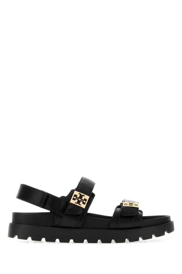 Tory Burch Leather Mellow Sandals With Gold Tone Buckles