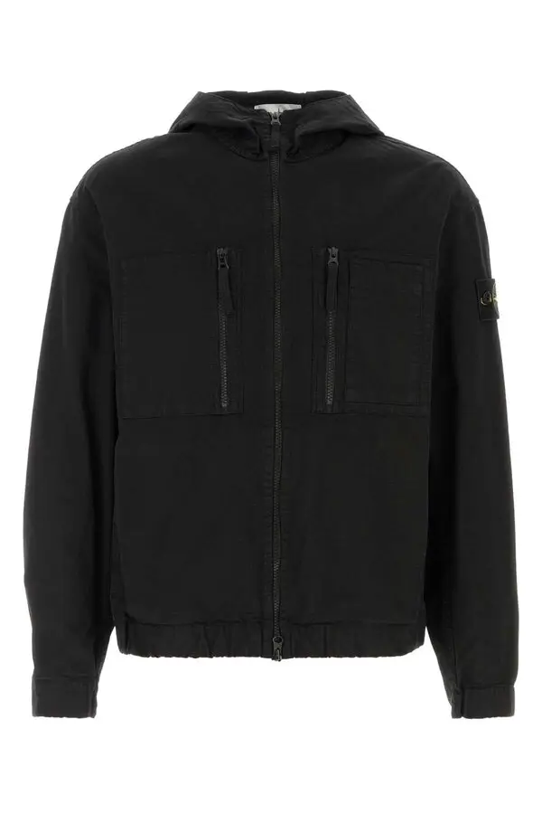 Stone Island Overshirt With Hood - Black