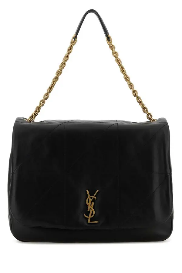 Saint Laurent Leather Jamie Shopping Handbag With Antiqued Gold Hardware - Black