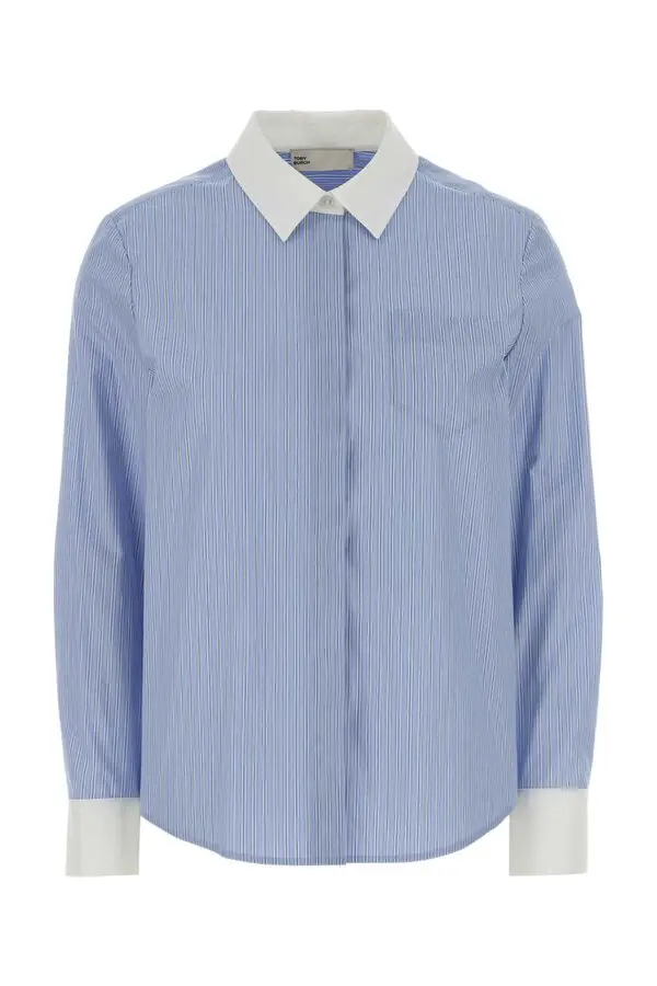 Tory Burch Striped Cotton Poplin Shirt With Contrasting Collar And Cuffs