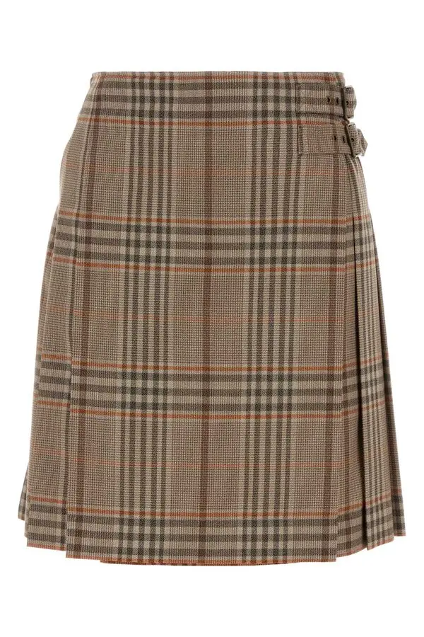Burberry Embroidered Wool Mini Skirt - Checked