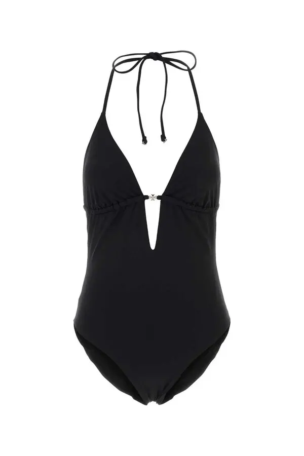 Tory Burch Halterneck Plunge One Piece Swimsuit - Black