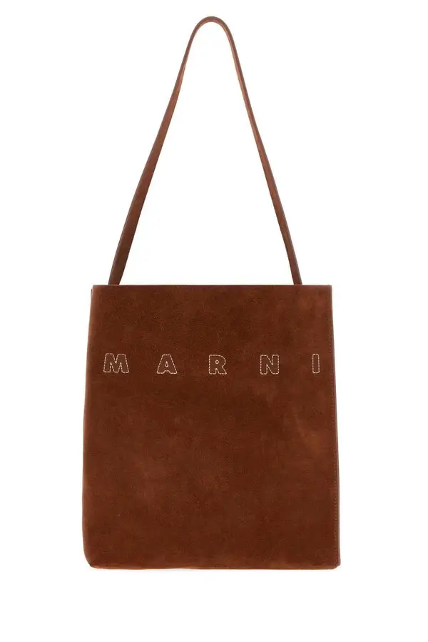 Marni Mini Museo Suede Small Shoulder Handbag - Camel