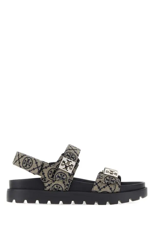Tory Burch Embroidered Canvas Logo Detail Sandals