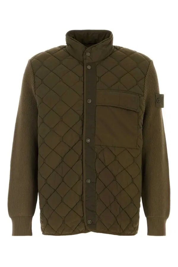 Stone Island Quilted Nylon Jacket With Band Collar