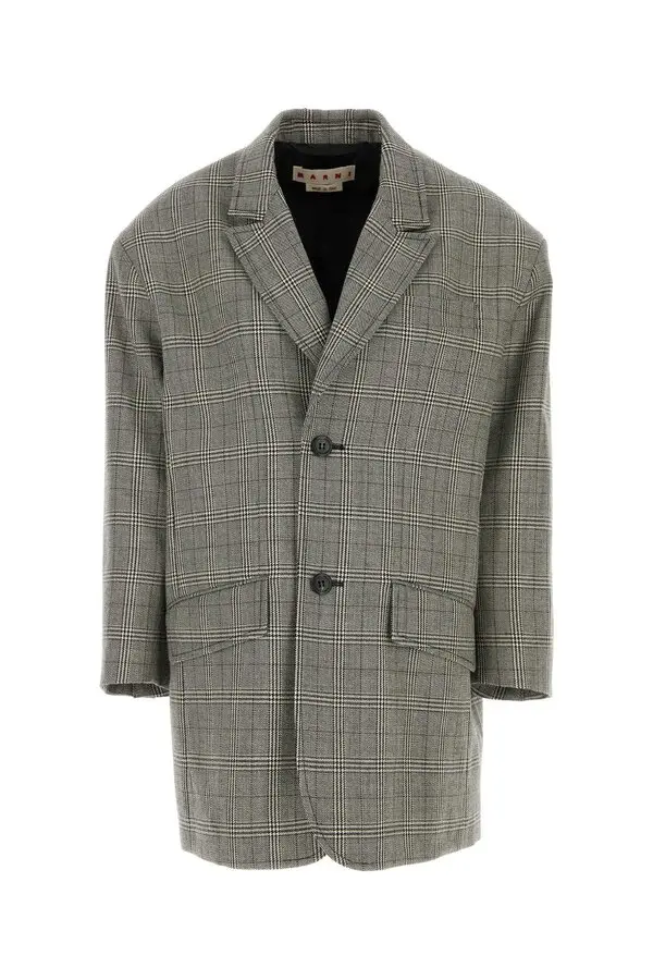 Marni Embroidered Virgin Wool Oversized Blazer - Checked