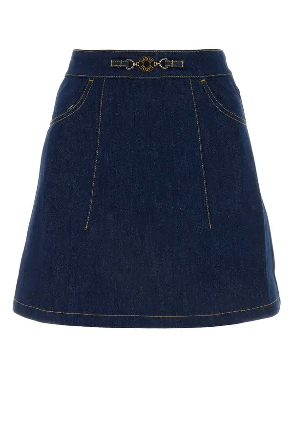 PATOU Denim Mini Skirt With Buckled Detail - Blue