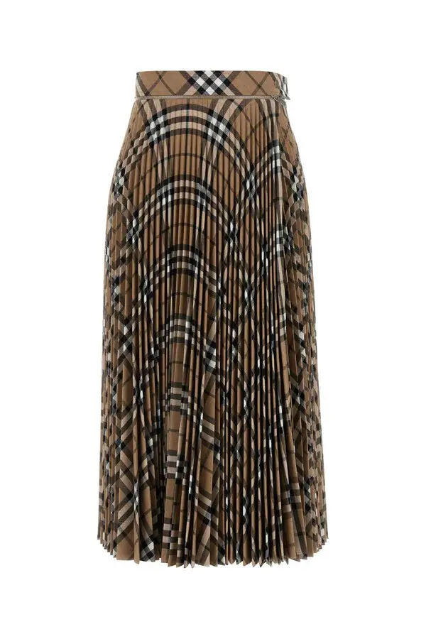 Burberry Pleated Checkered Midi Skirt