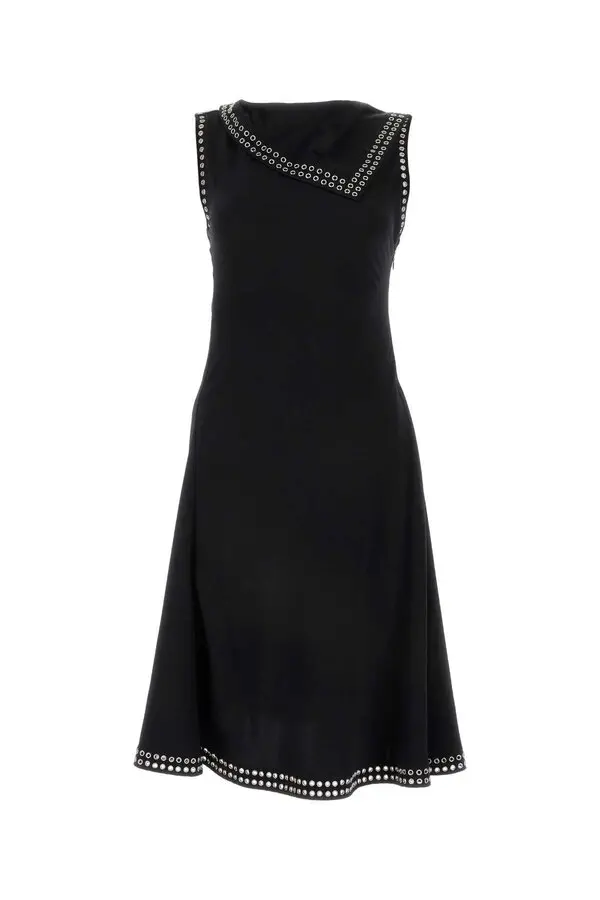 Burberry Satin Dress With Grommet Detail - Black