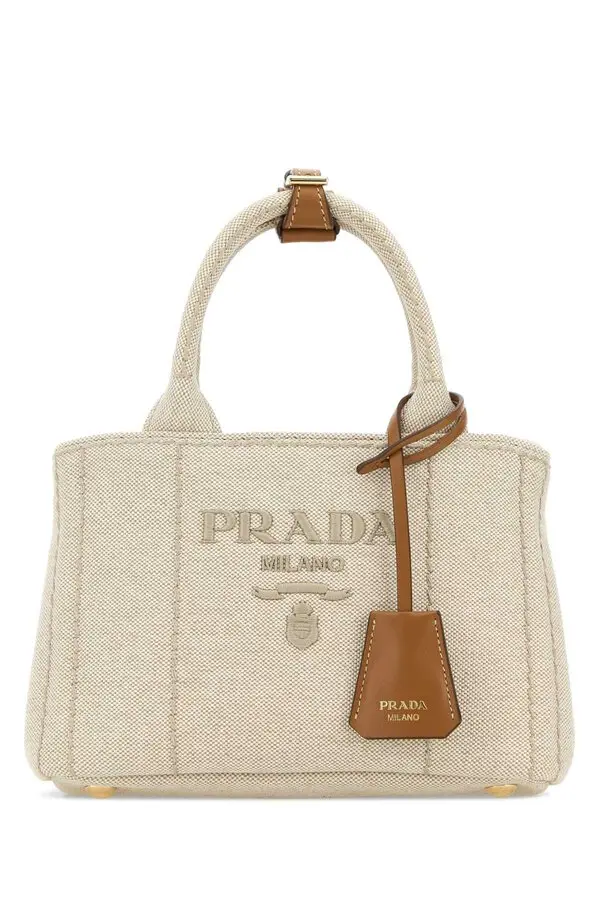 Prada Mini Two-tone Canvas And Leather Handbag With Adjustable Strap - White