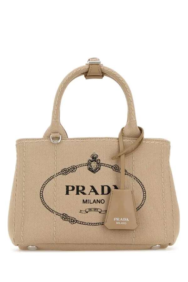 Prada Mini Canvas Jardinière Handbag With Silver-tone Hardware - Beige O Tan