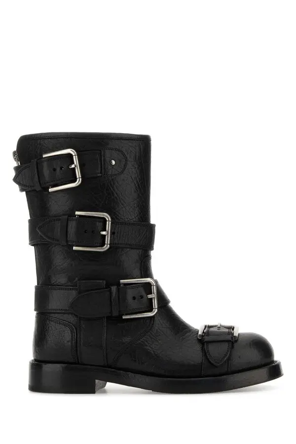 Dolce & Gabbana Leather Buckled Mid Calf Boots