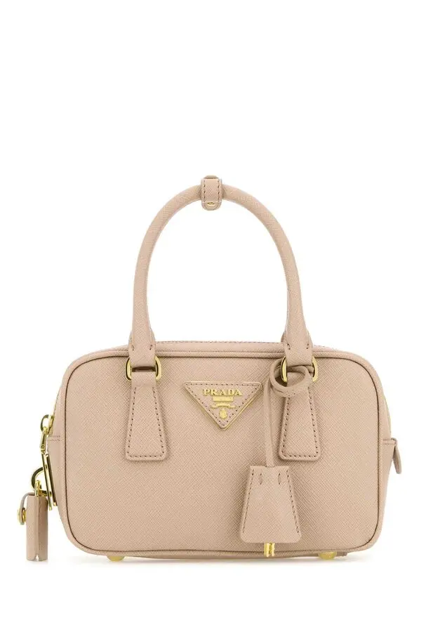 Prada Sand Leather Handbag With 19 Cm Width, 13 Cm Height & 6 Cm Depth