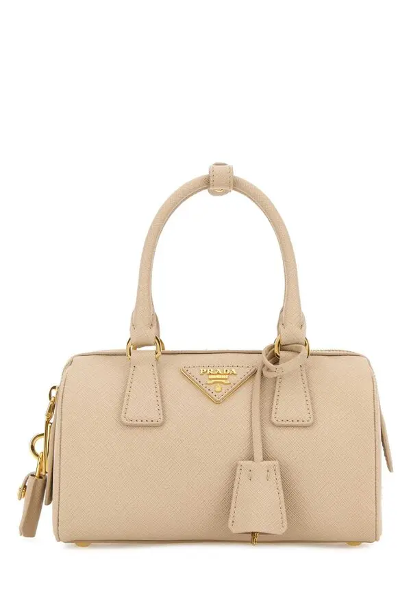 Prada Sand Leather Handbag With Gold-tone Hardware