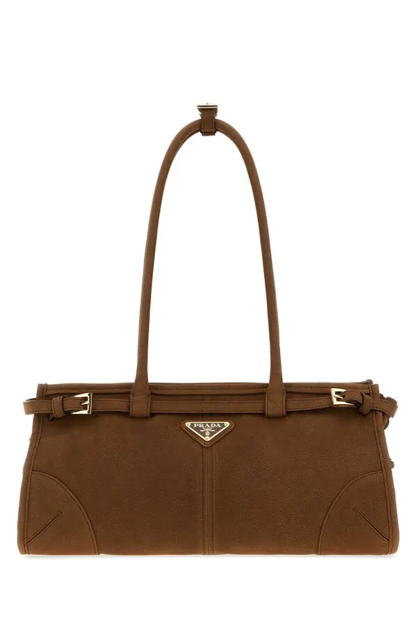 Prada Bonnie Shoulder Handbag In Nappa Leather With Golden Hardware - Brown